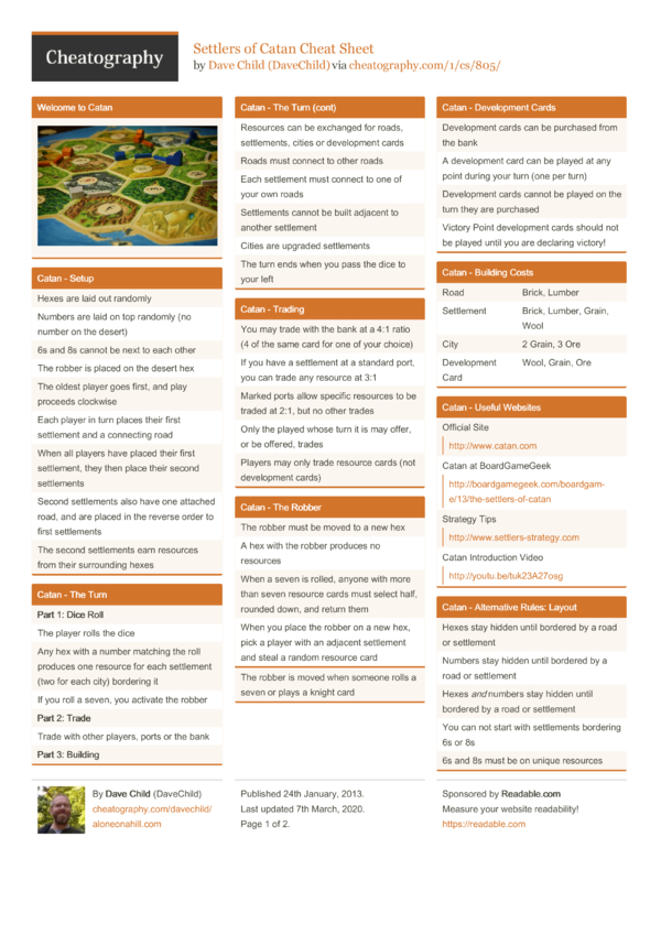 Settlers Of Catan Cheat Sheet By DaveChild Download Free From