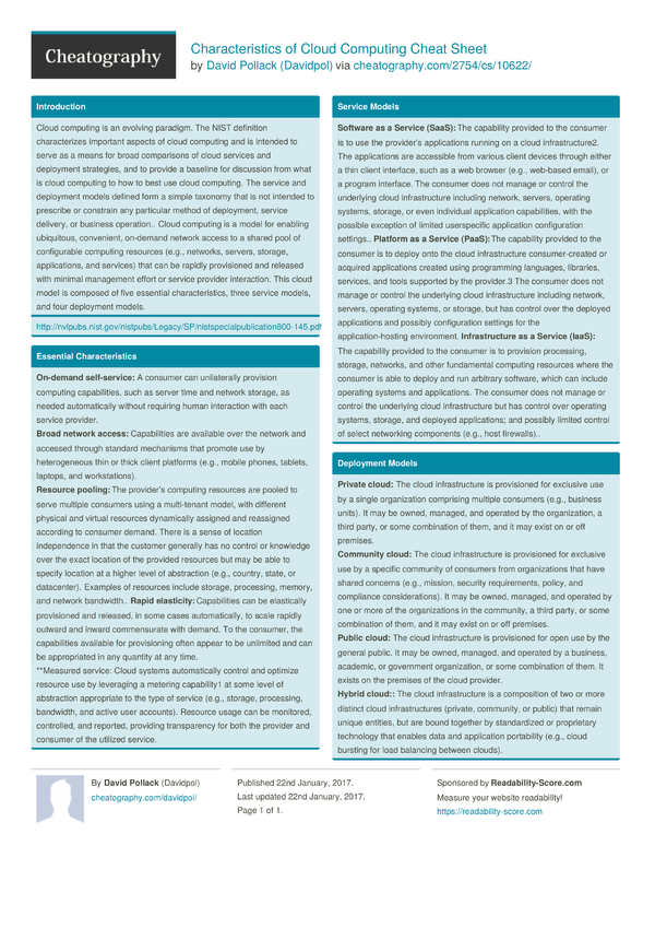 Characteristics Of Cloud Computing Cheat Sheet By Davidpol Download