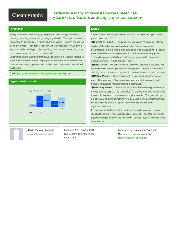 Leadership and Organizational Change Cheat Sheet by Davidpol - Download ...