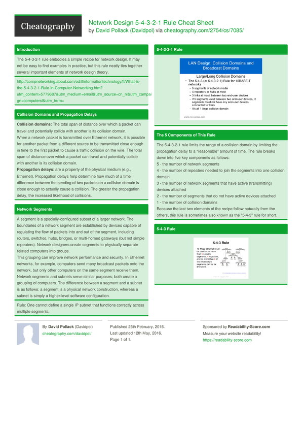 Network Design 5 4 3 2 1 Rule Cheat Sheet By Davidpol Download Free