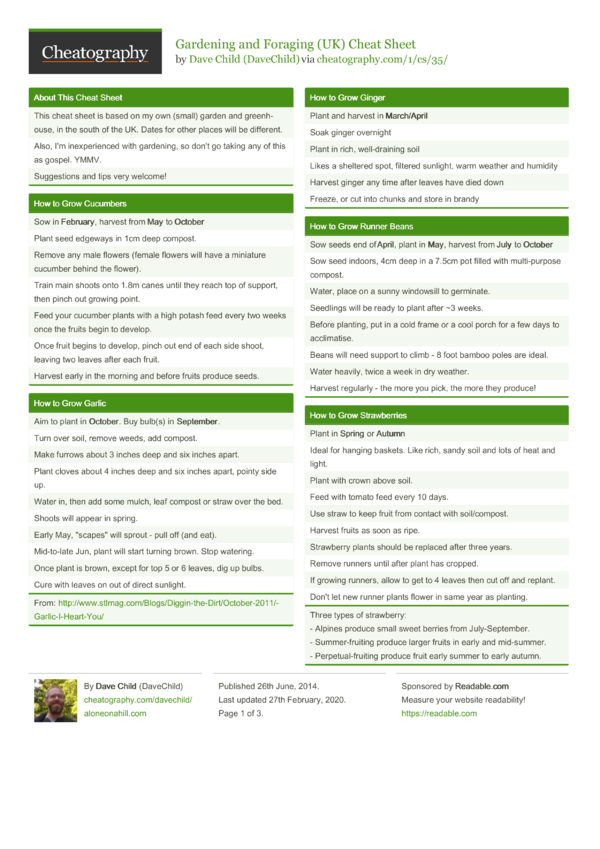 Gardening and Foraging (UK) Cheat Sheet by DaveChild - Download free ...