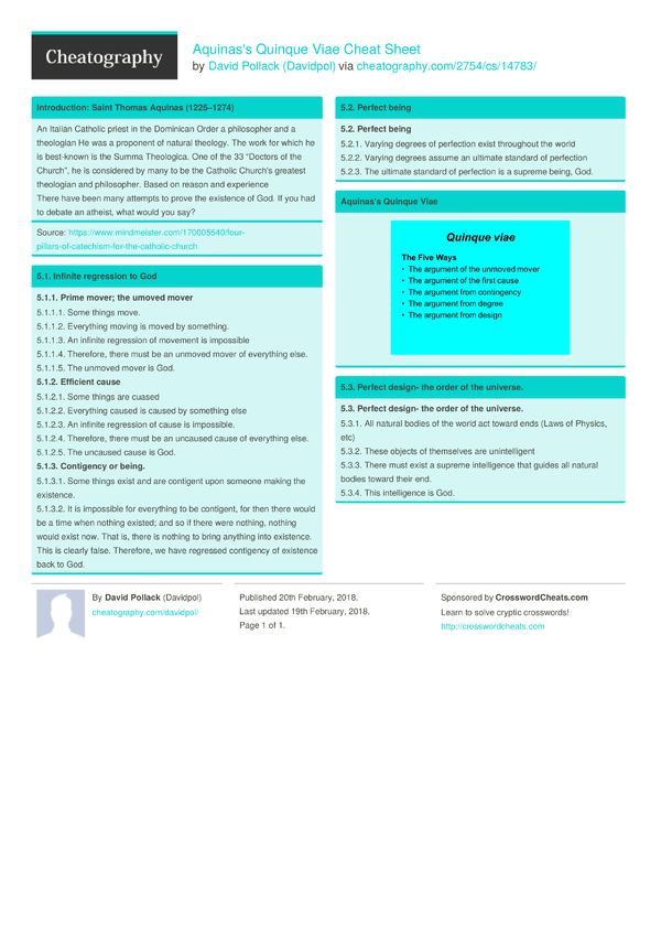 Aquinas's Quinque Viae Cheat Sheet by Davidpol - Download free from ...