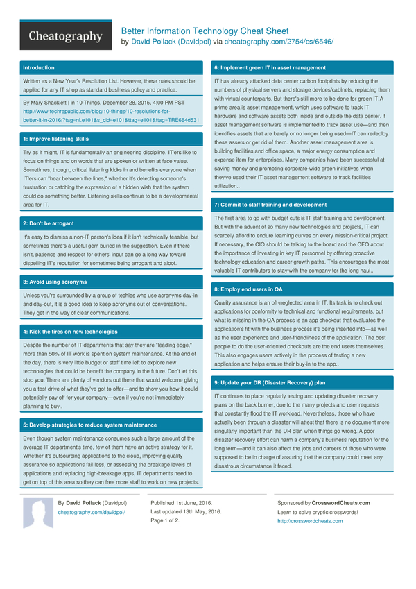 Better Information Technology Cheat Sheet by Davidpol - Download free ...