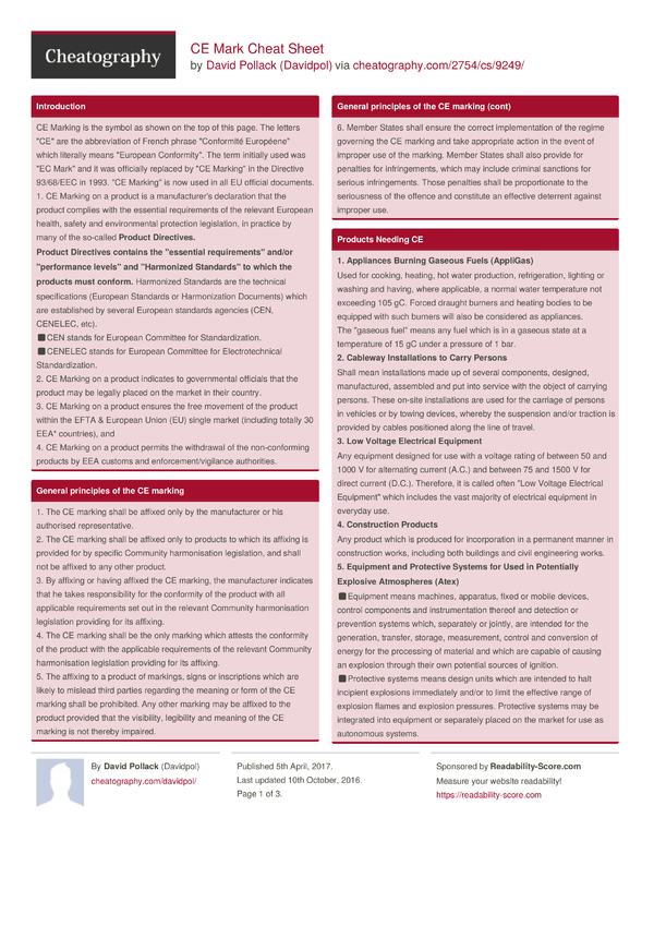 CE Mark Cheat Sheet by Davidpol - Download free from Cheatography ...