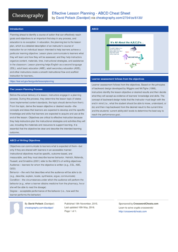 Effective Lesson Planning - ABCD Cheat Sheet by Davidpol - Download ...