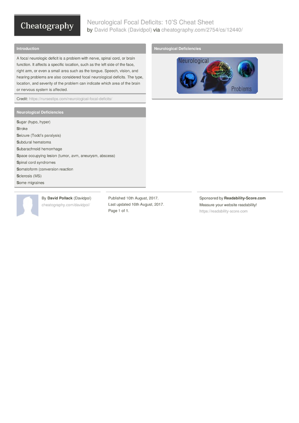 Neurological Focal Deficits Cheat Sheet Medical Estudy