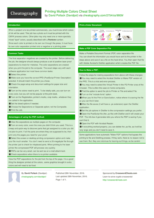 Printing Multiple Colors Cheat Sheet by Davidpol - Download free from ...