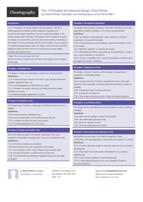 The 7 Principles of Universal Design Cheat Sheet by Davidpol - Download ...