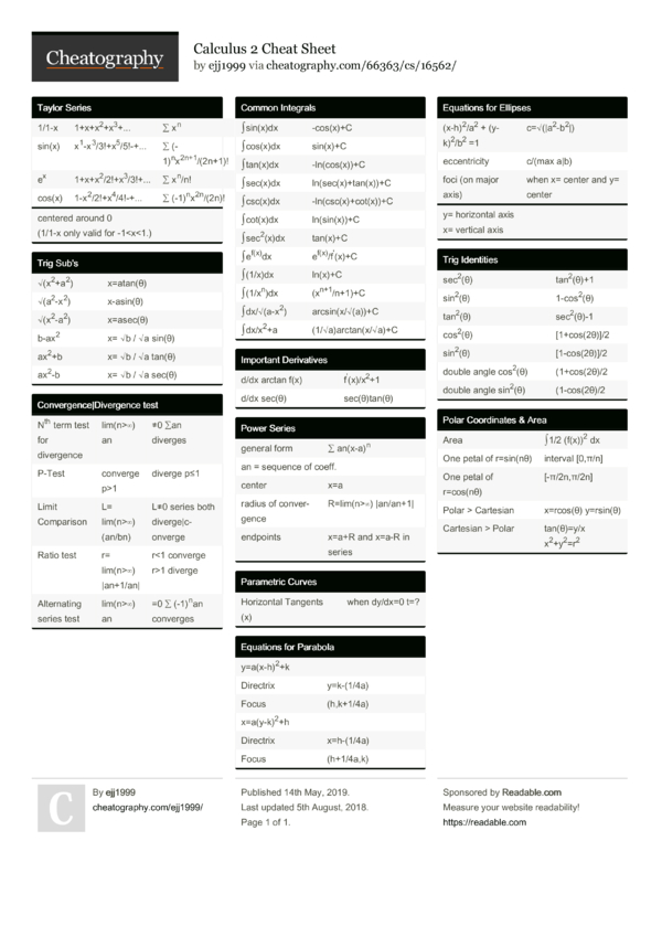 Calculus 2 Cheat Sheet by ejj1999 - Download free from Cheatography ...