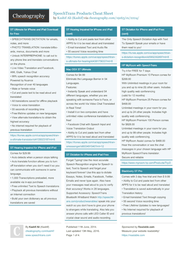 SpeechTrans Products Cheat Sheet by Kashif - Download free from ...