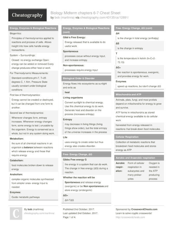 Biology Midterm chapters 6-7 Cheat Sheet by martinna - Download free ...