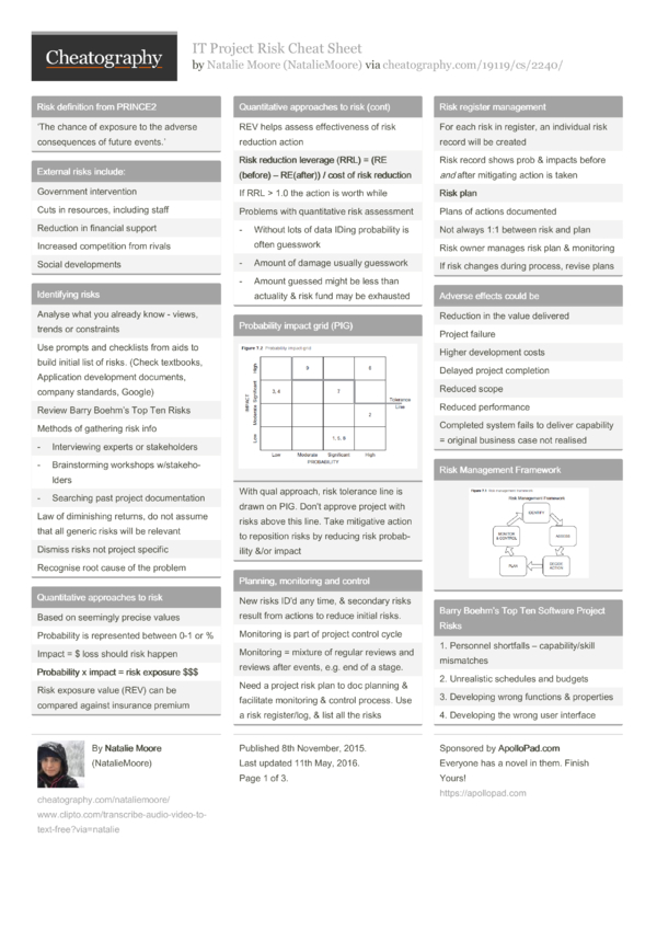 IT Project Risk Cheat Sheet by NatalieMoore - Download free from ...