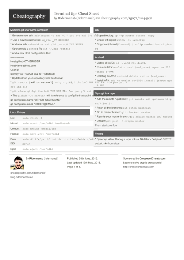 Terminal tips Cheat Sheet by ridermansb - Download free from ...
