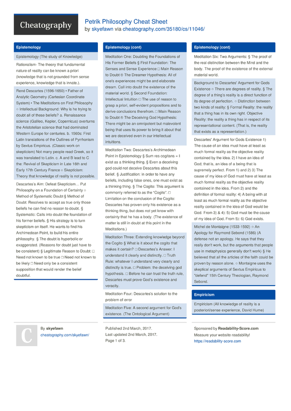 Petrik Philosophy Cheat Sheet by skyefawn - Download free from ...